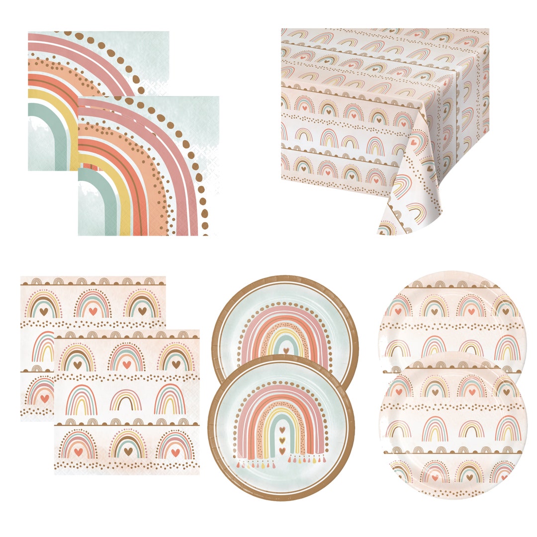 Boho Rainbow Party Pack Boho Party Cups, Rainbow Party Decorations ...