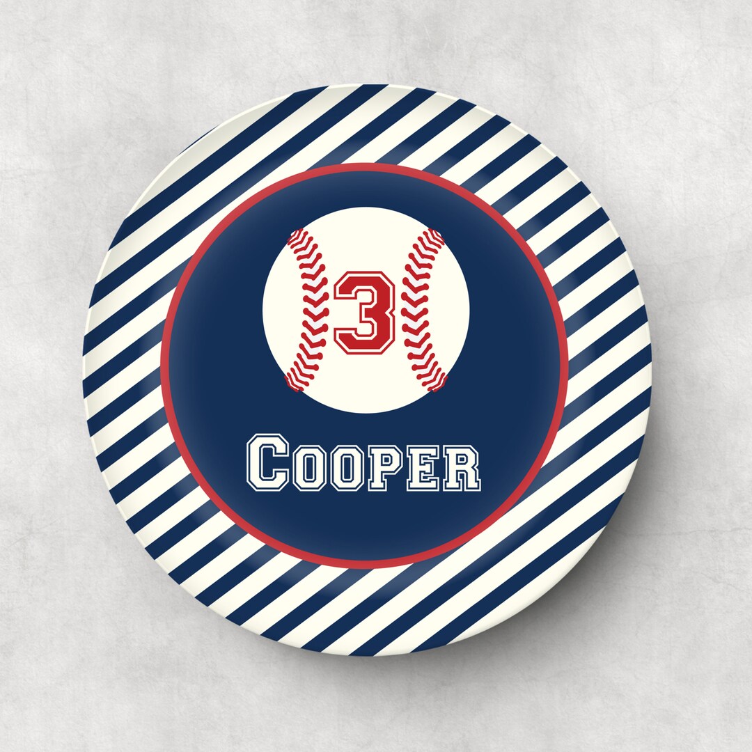 Blue Striped Baseball Plate Personalized Plates for Kids, Personalized ...