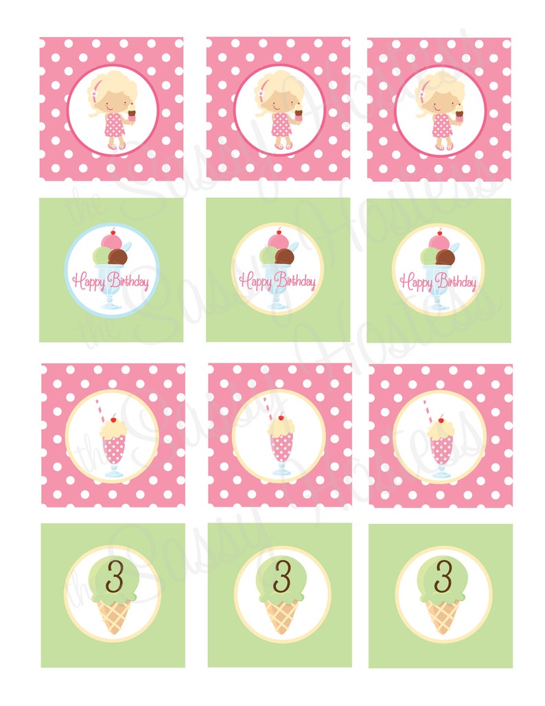 EDITABLE Ice Cream Cupcake Toppers Ice Cream Birthday, Birthday Party ...