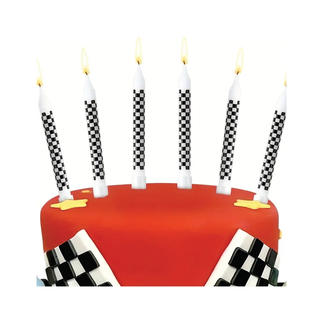 6 Racing Party Candles Checkered Flag, Racecar Party Candles, Race Car ...