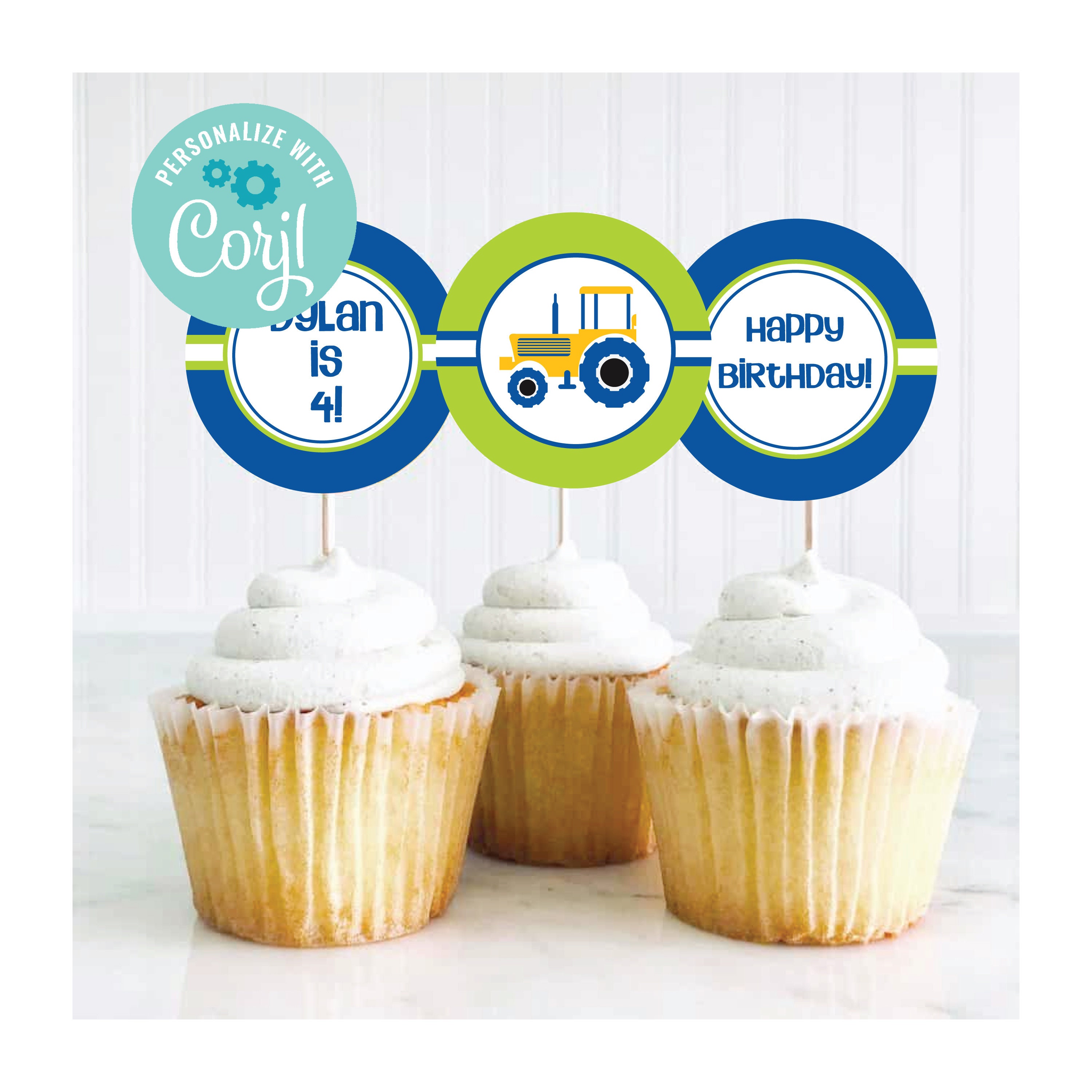 EDITABLE Tractor Cupcake Toppers Tractor Party Birthday, Birthday Party ...