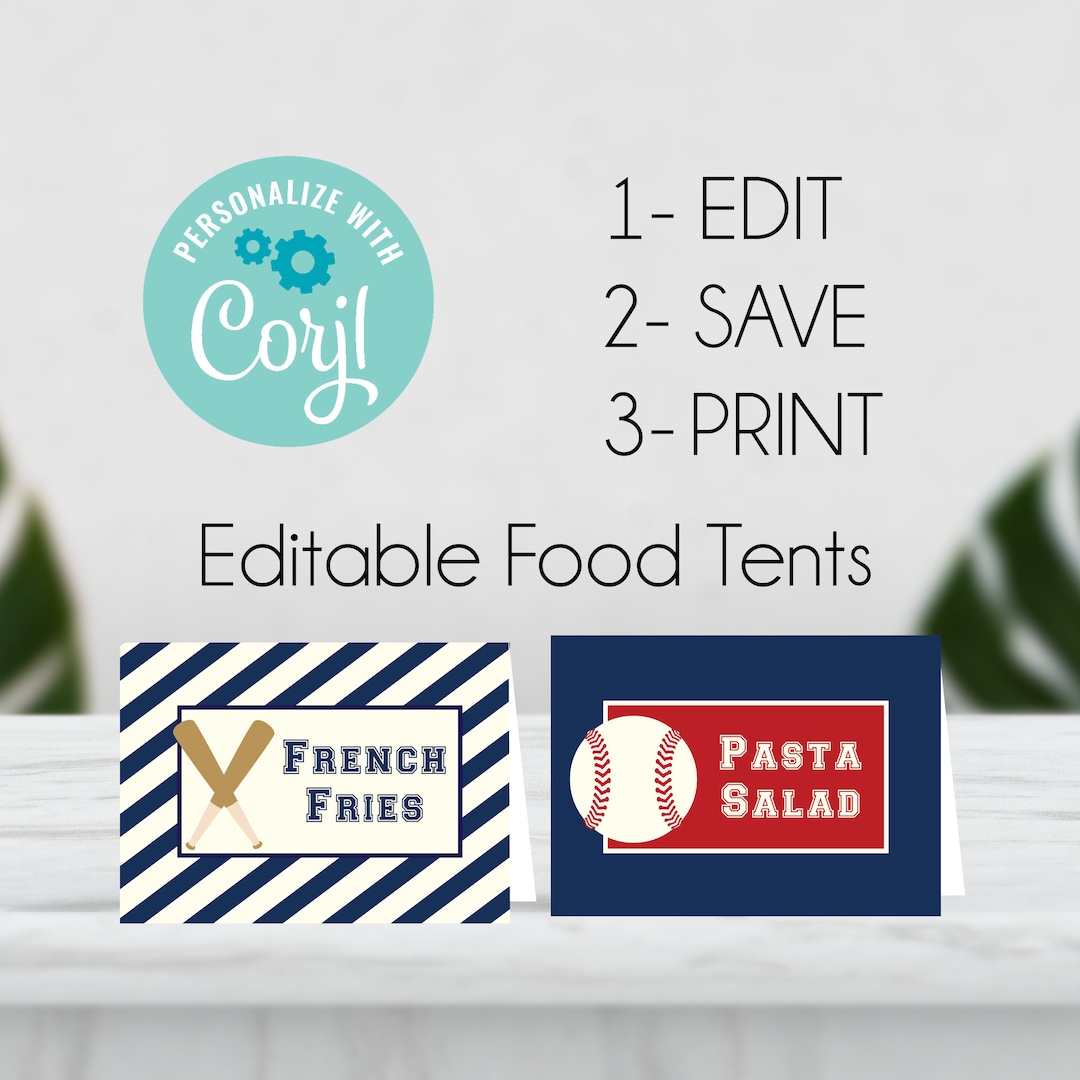 EDITABLE Baseball Food Tent - Baseball Food Labels, Baseball Place Card ...