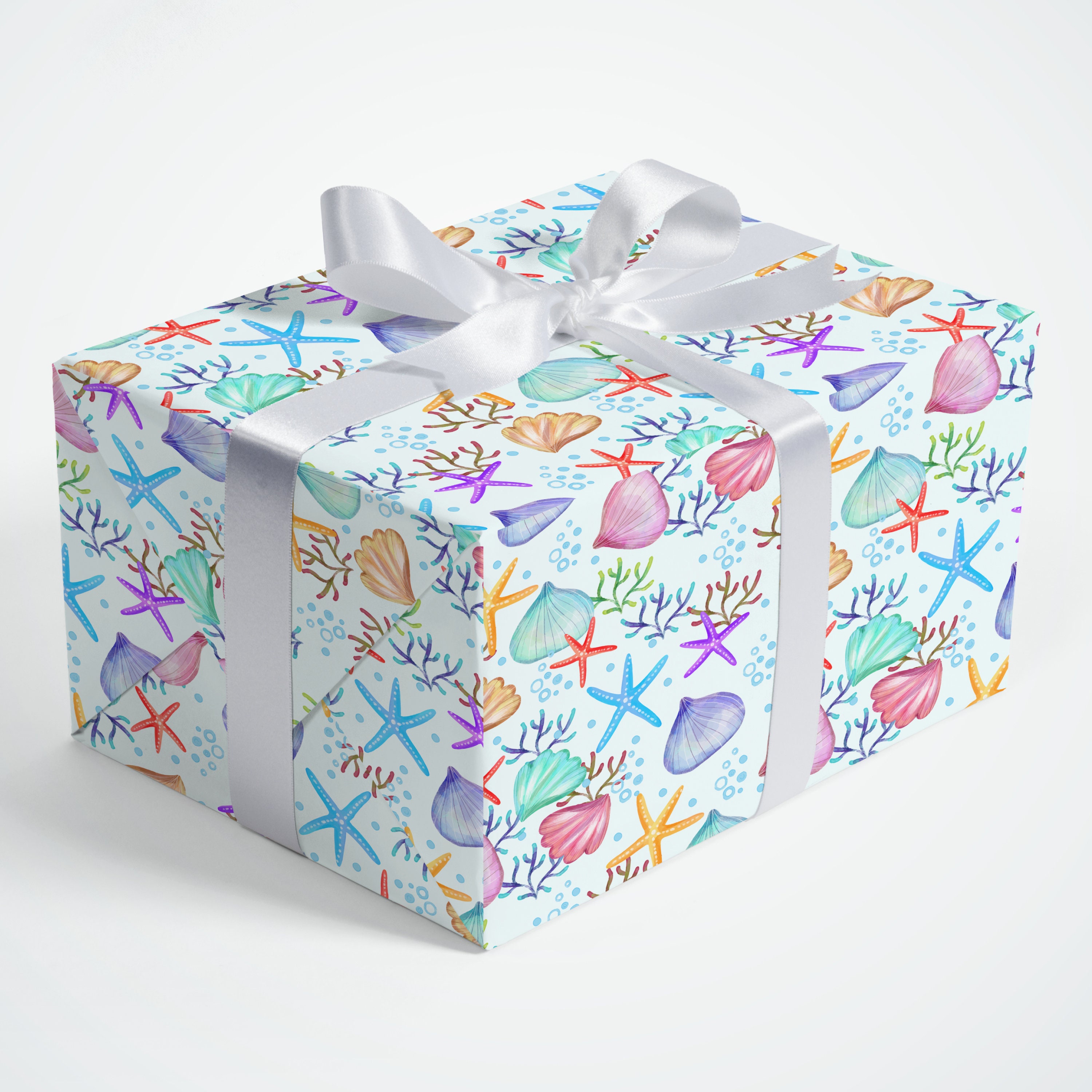 Blue Background Star Fish Wrapping Paper 5 Sheets Custom Paper ...