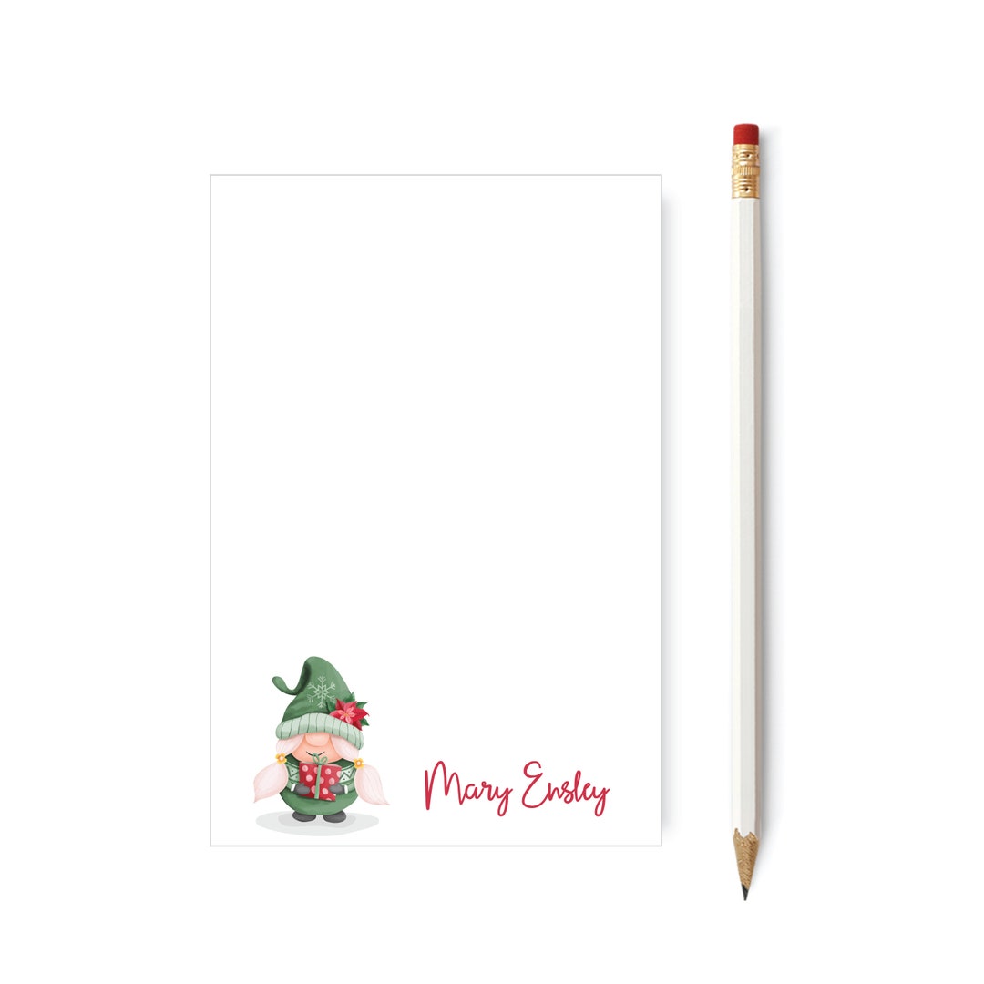 Watercolor Christmas Blonde Gnome Notepad Available in 2 Sizes Custom ...