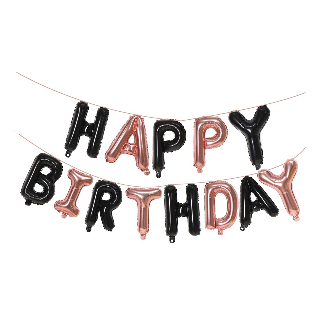 Black and Rose Happy Birthday Banner Rose Gold Happy Birthday Bunting ...