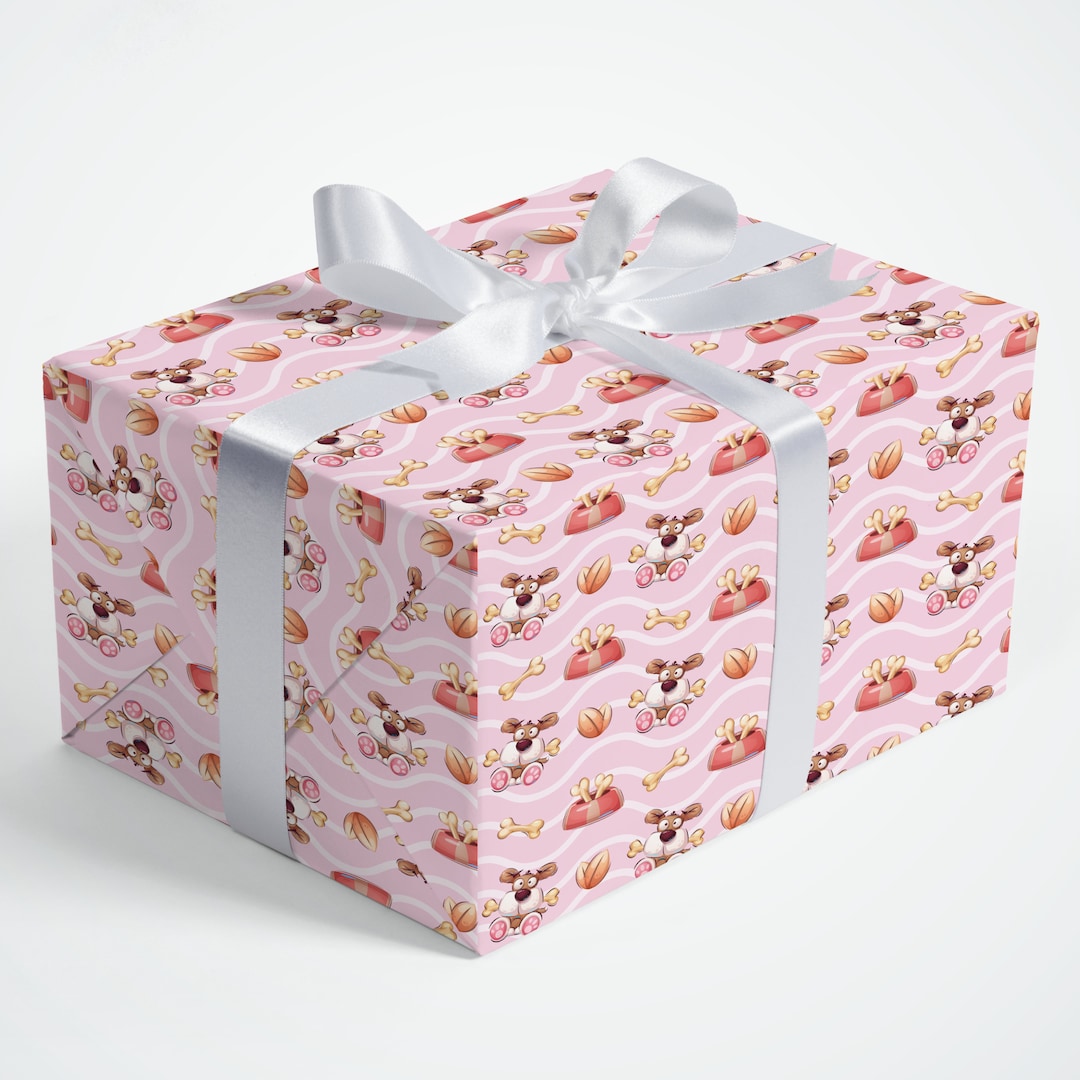 Cute Dog With Bone Wrapping Paper 5 Sheets Custom Paper, Wrapping Paper ...