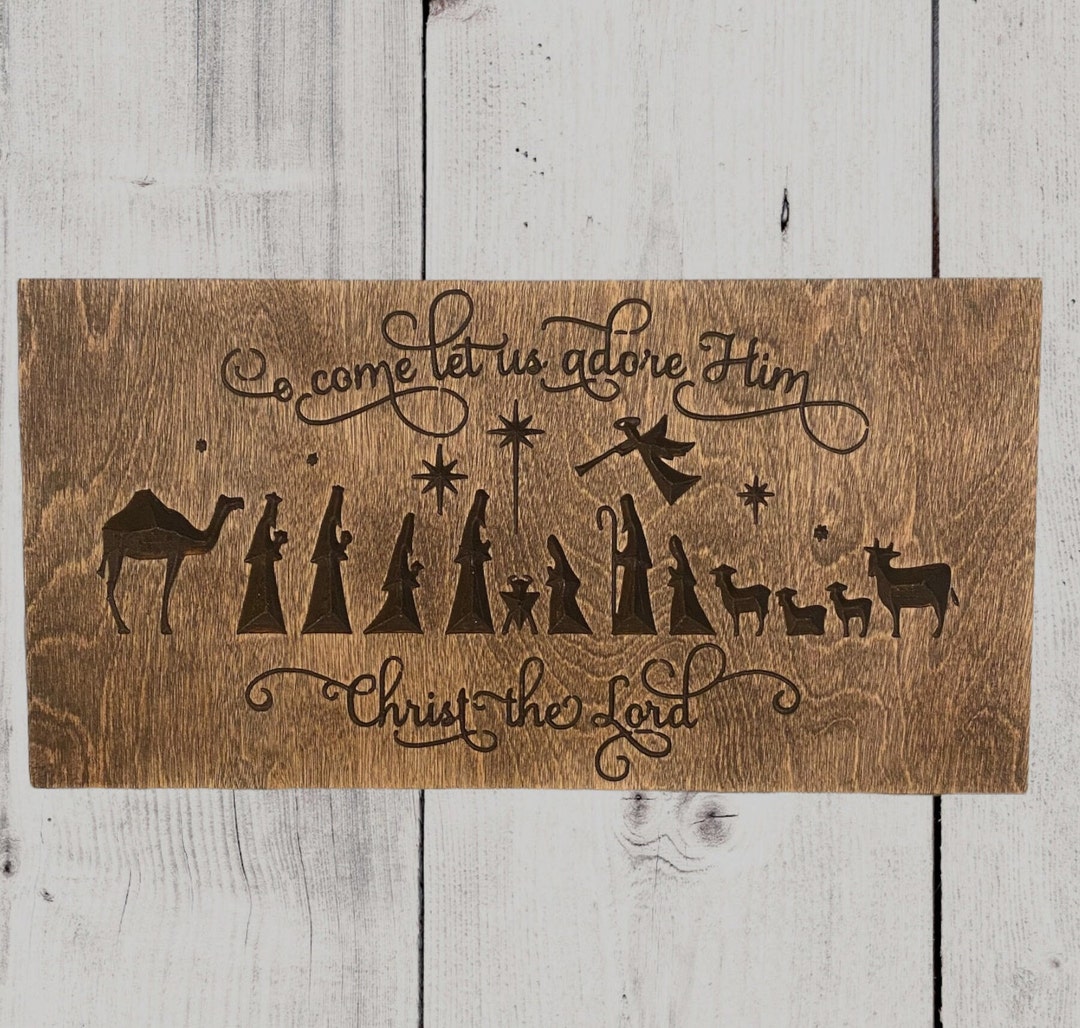 O Come Let Us Adore Him Nativity Bible Verse Christian Scripture Wall ...