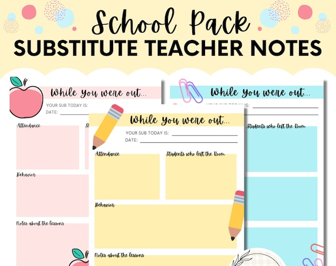 School Substitute Teacher Notes • Teacher Feedback Printable ...