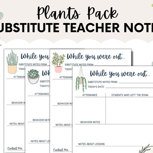 School Substitute Teacher Notes Teacher Feedback Printable - Etsy