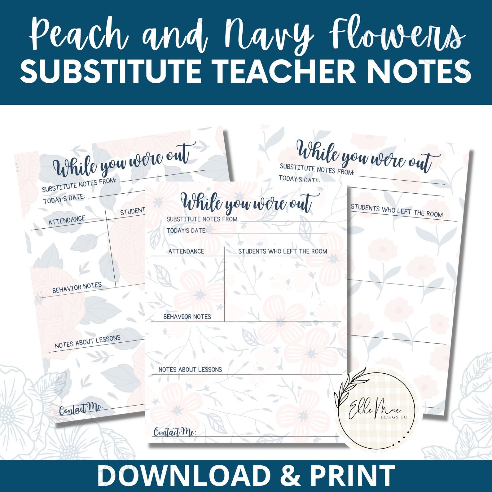 School Substitute Teacher Notes • Teacher Feedback Printable ...