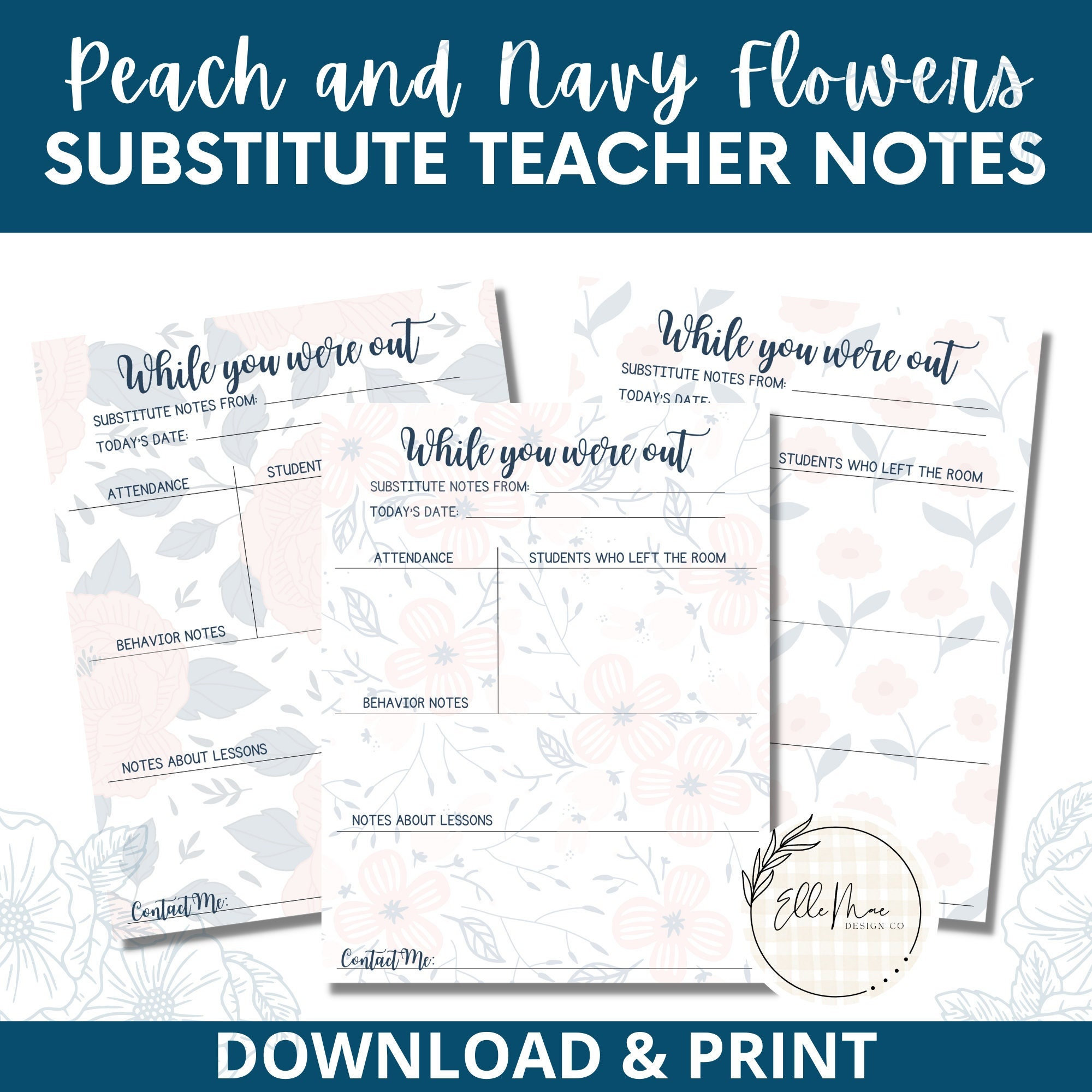 School Substitute Teacher Notes Teacher Feedback Printable Elementary ...