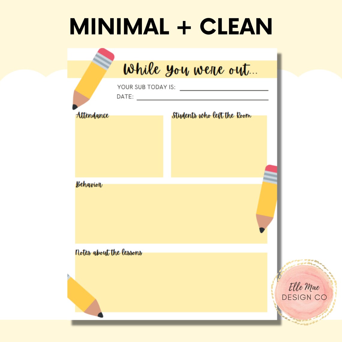 School Substitute Teacher Notes Teacher Feedback Printable - Etsy