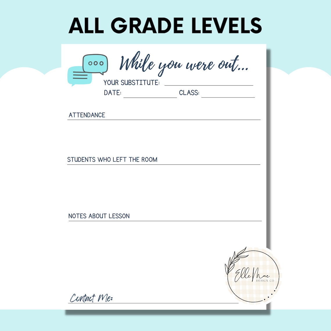 Substitute Notes • Sub Binder Teacher Organization • Printable Template ...