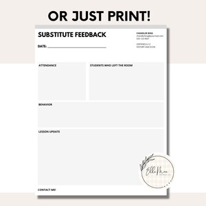 Substitute Teacher Note • Simple Modern Feedback • While You Were Out ...