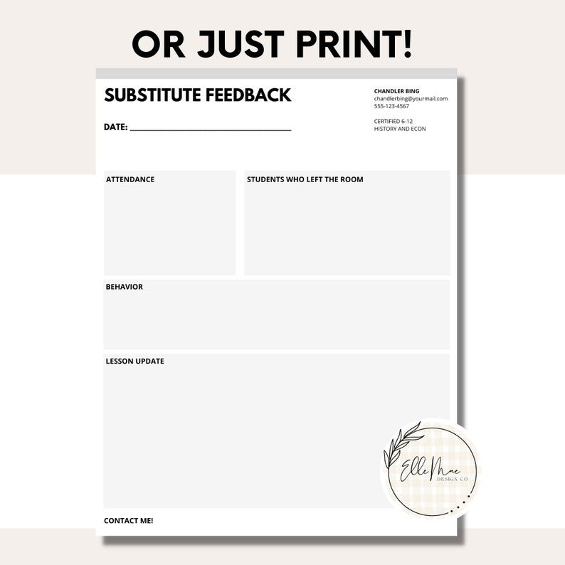 Substitute Teacher Note • Simple Modern Feedback • While You Were Out ...