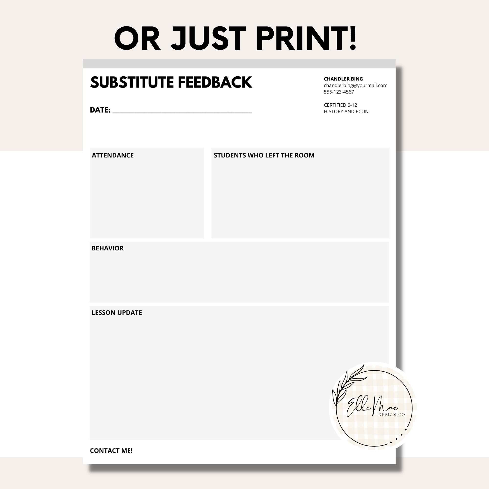 Substitute Teacher Note • Simple Modern Feedback • While You Were Out ...