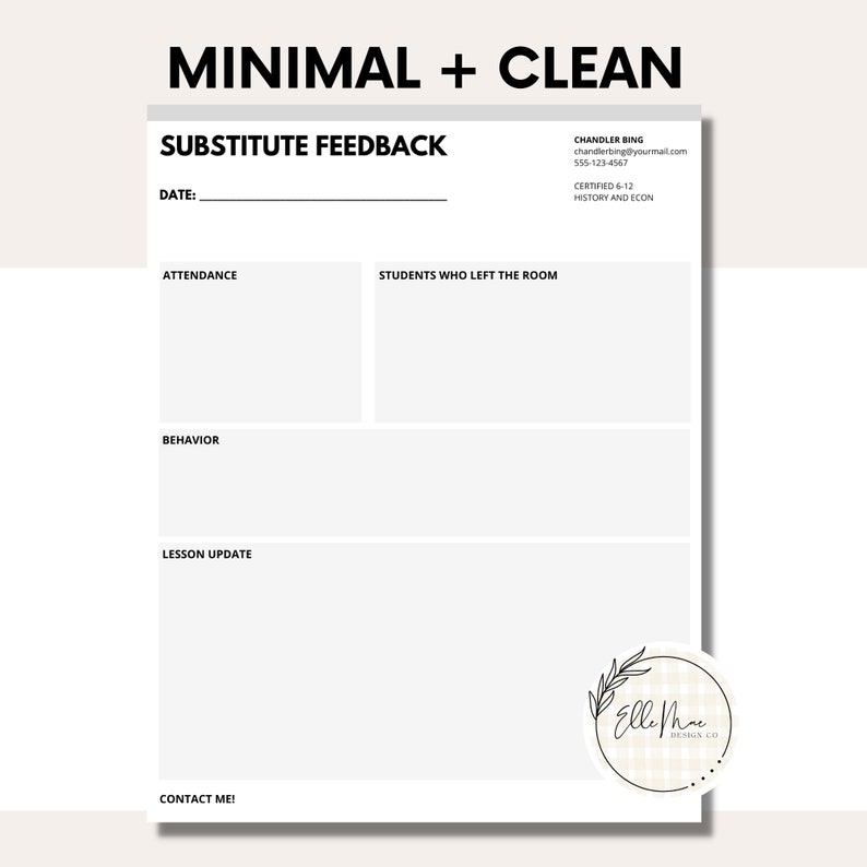 Substitute Teacher Note • Simple Modern Feedback • While You Were Out ...