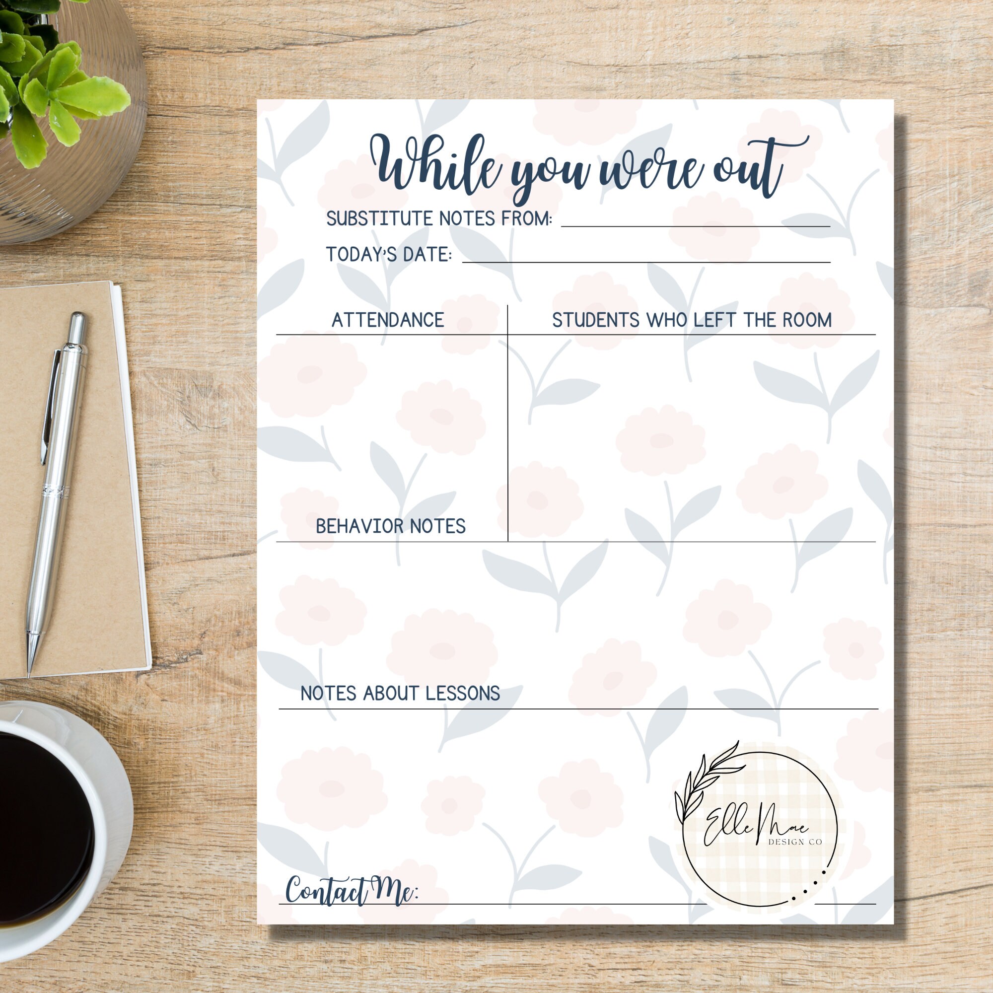 School Substitute Teacher Notes Teacher Feedback Printable Elementary ...