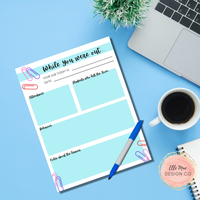 School Substitute Teacher Notes Teacher Feedback Printable - Etsy