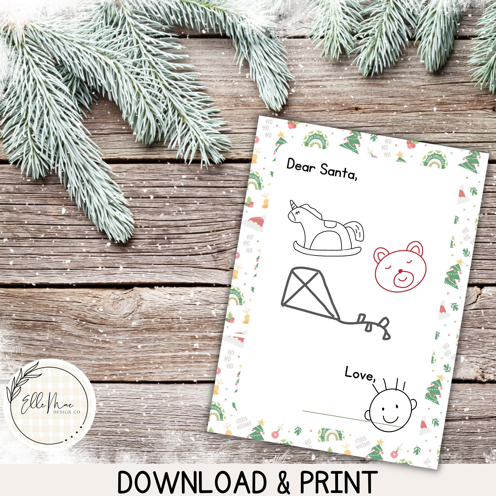 Letter to Santa Kids Christmas Printable Holiday Paper Wishlist Gift ...