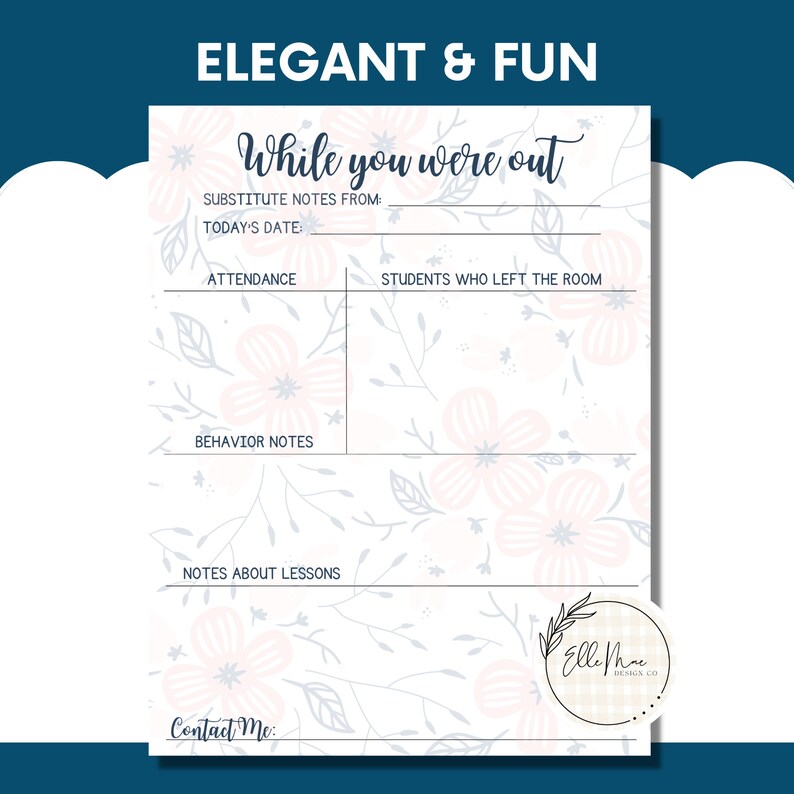 School Substitute Teacher Notes • Teacher Feedback Printable ...