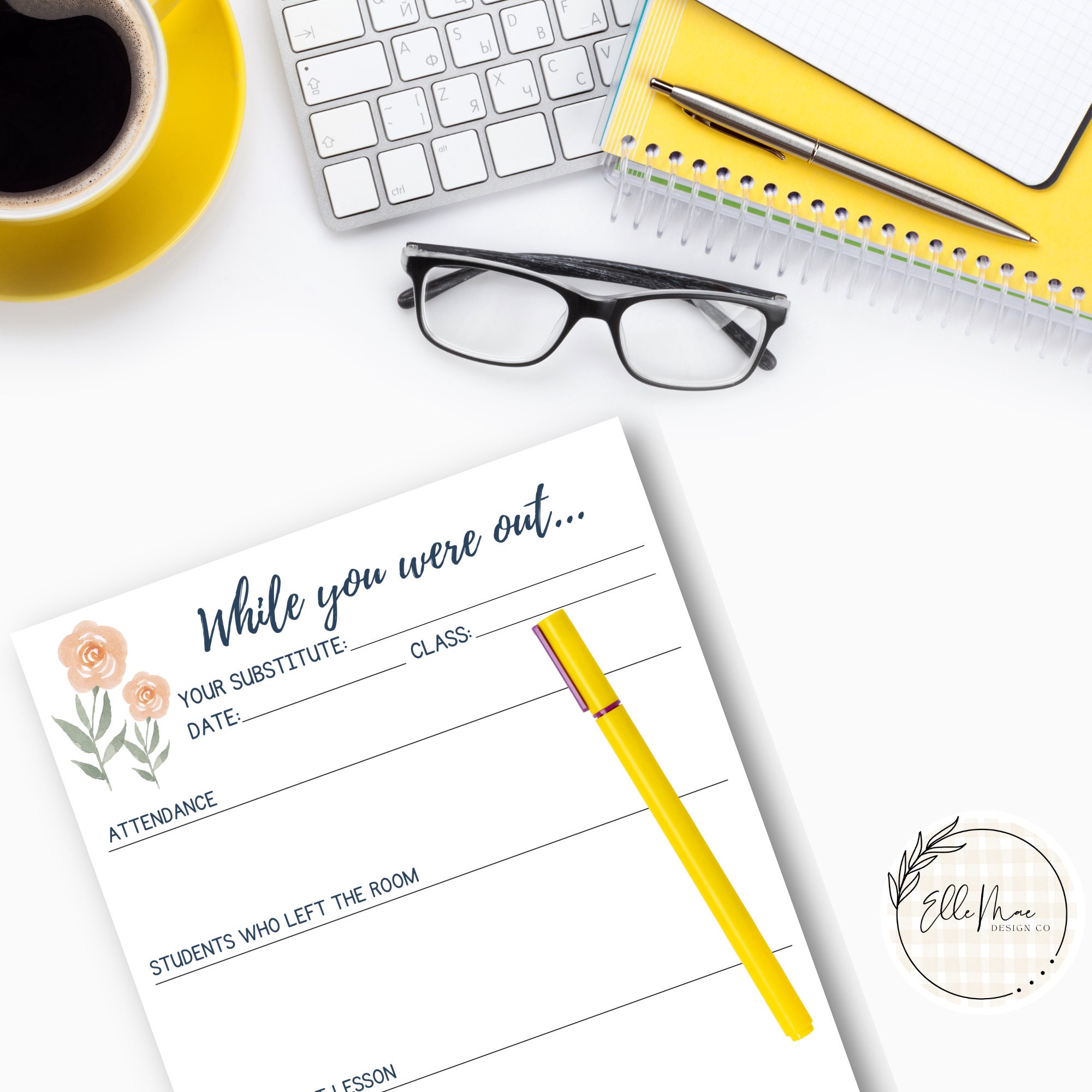 Floral Substitute Teacher Notes Teacher Organization Printable Document ...