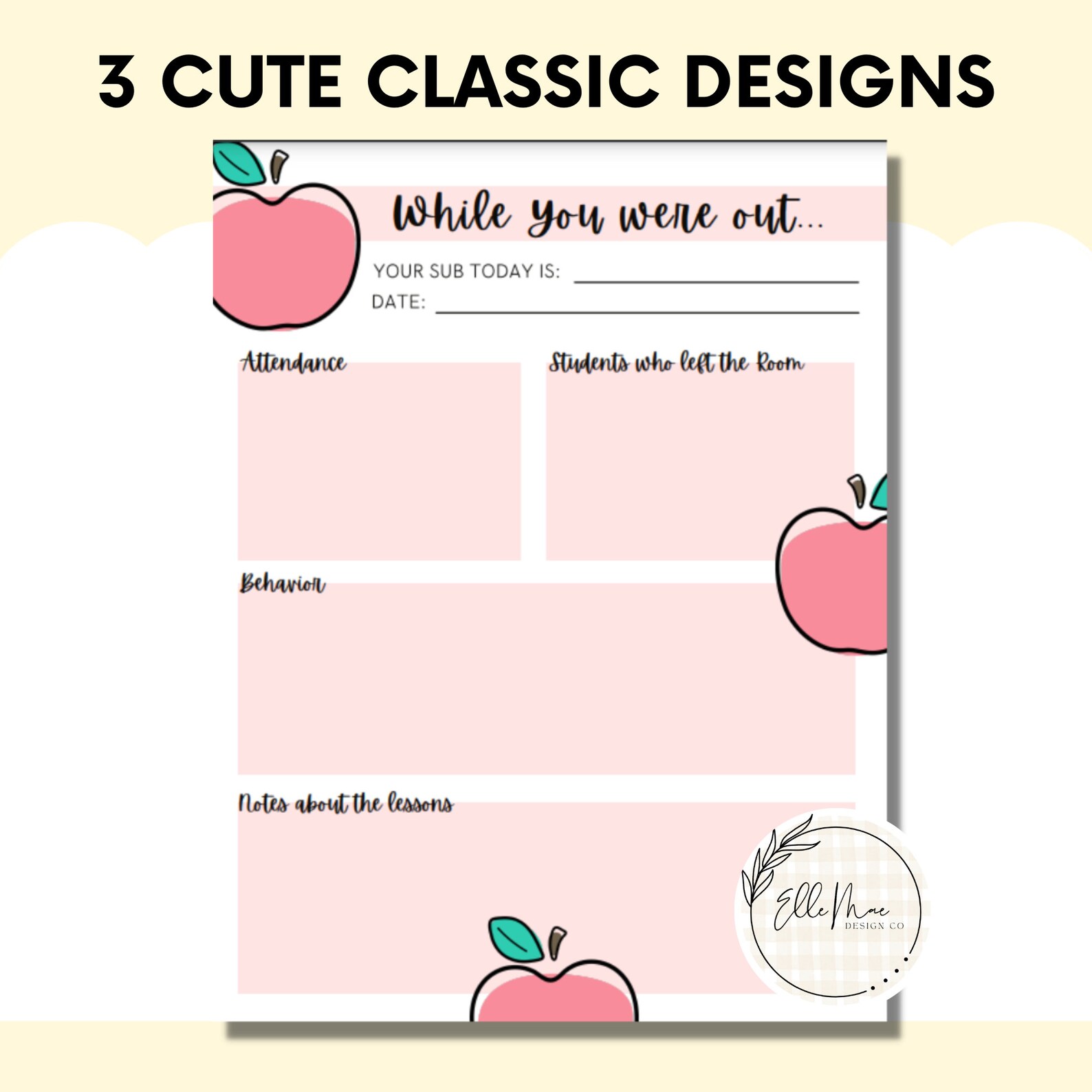 School Substitute Teacher Notes Teacher Feedback Printable - Etsy