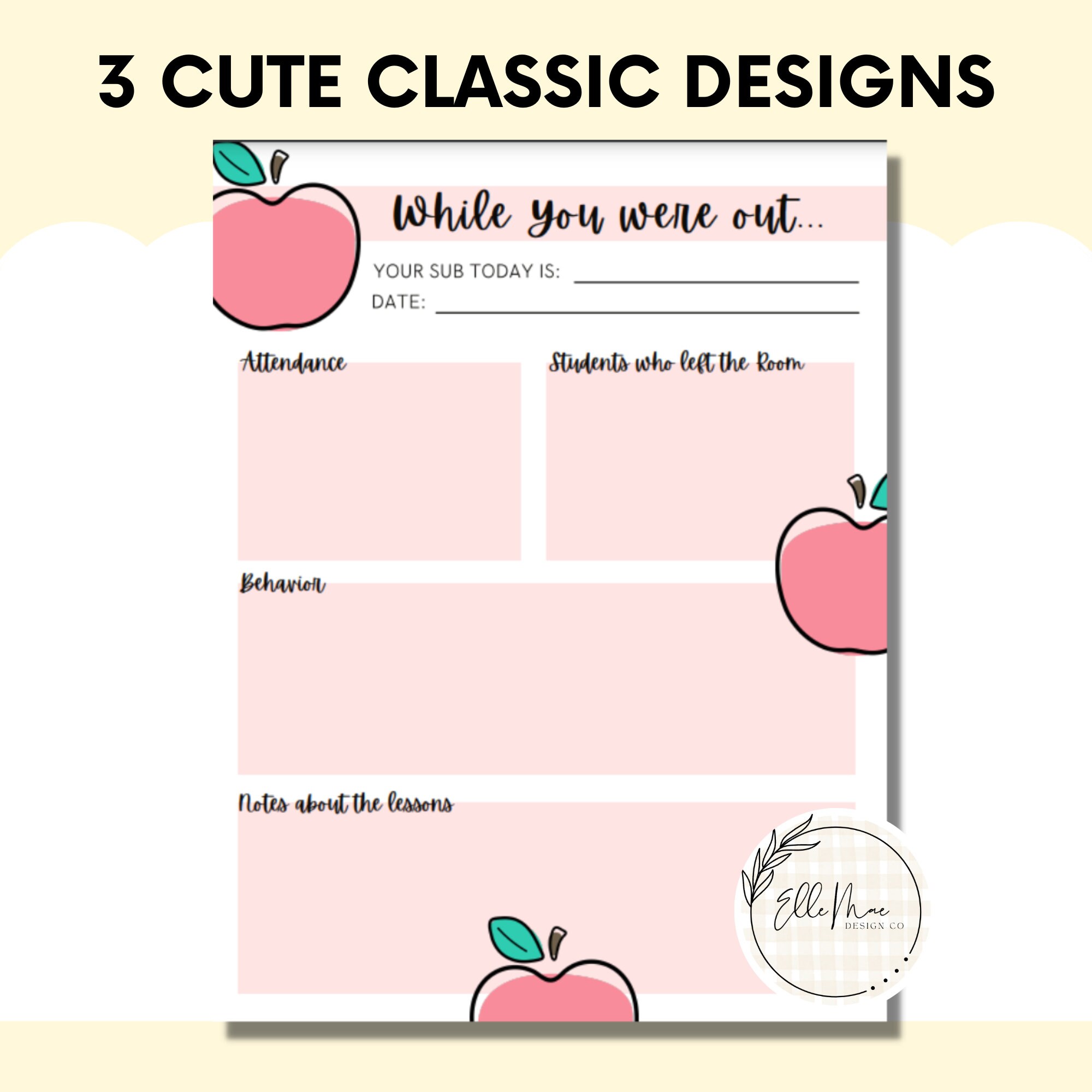 School Substitute Teacher Notes Teacher Feedback Printable - Etsy