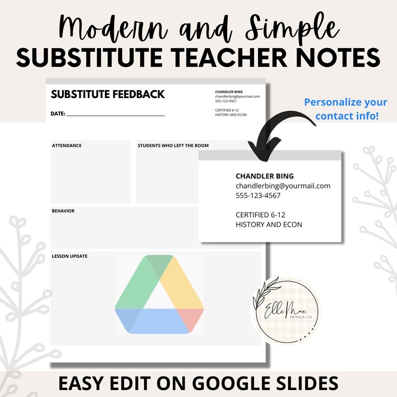 Substitute Teacher Note Simple Modern Feedback While You Were Out ...