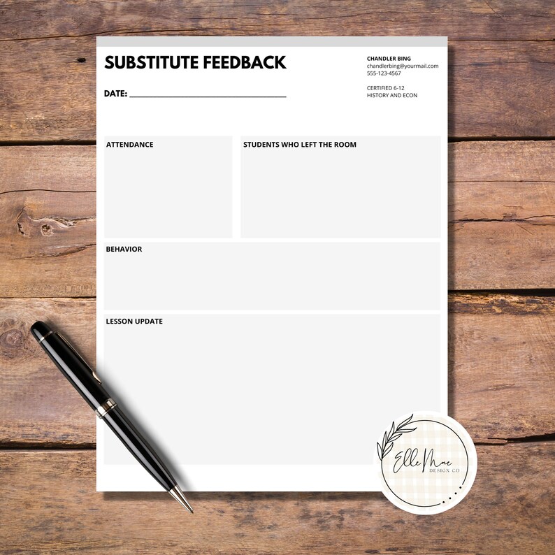 Substitute Teacher Note • Simple Modern Feedback • While You Were Out ...