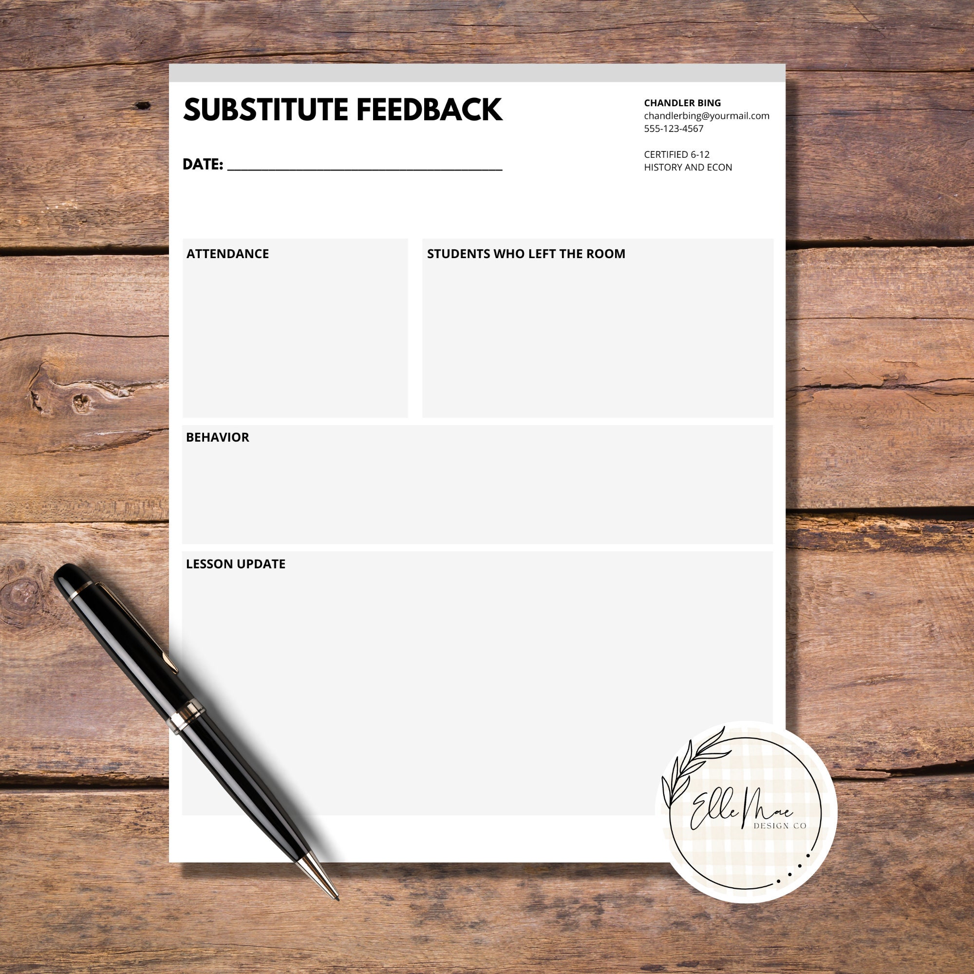 Substitute Teacher Note • Simple Modern Feedback • While You Were Out ...