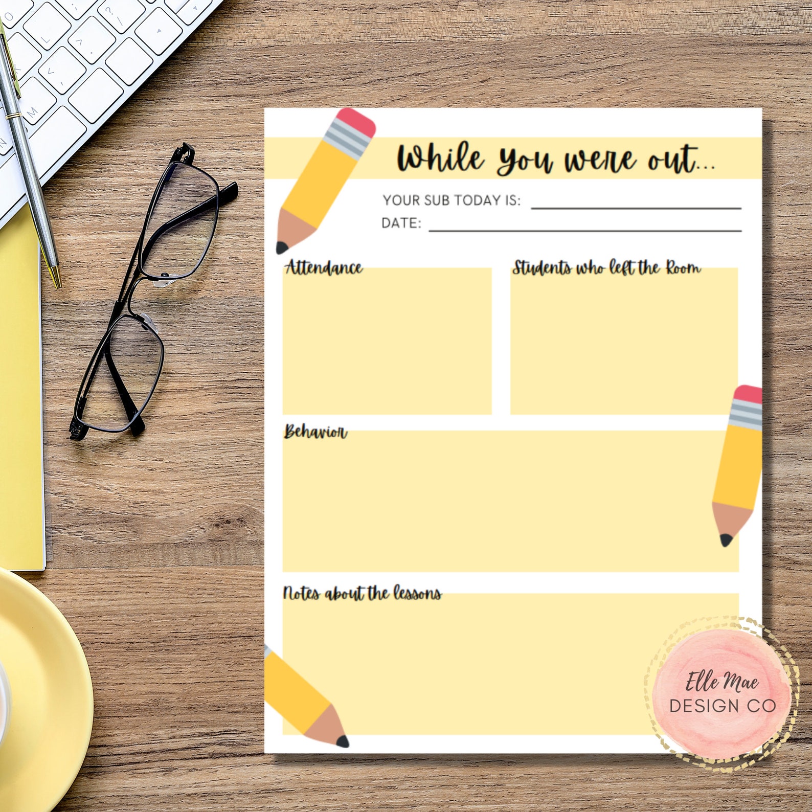 School Substitute Teacher Notes Teacher Feedback Printable - Etsy