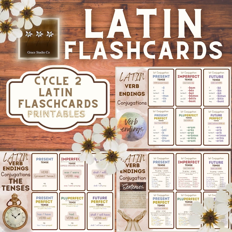 Latin Verb Endings 1st Conjugation FLASHCARDS (printable) (CC Cycle 2 ...