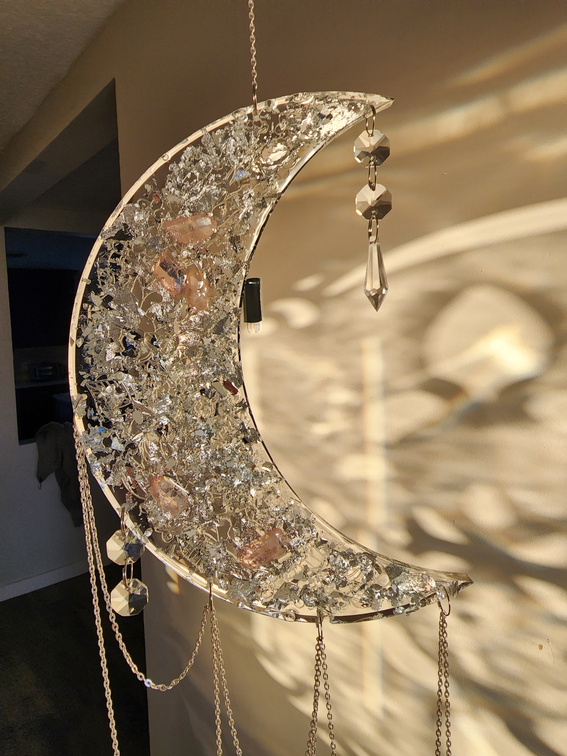 Moon Crystal Suncatcher Hanging Glass Prism Window Art - Etsy