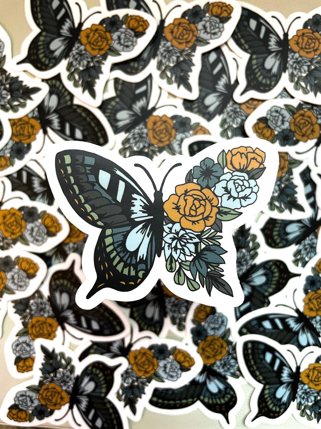 Floral Butterfly // Vinyl Sticker - Etsy