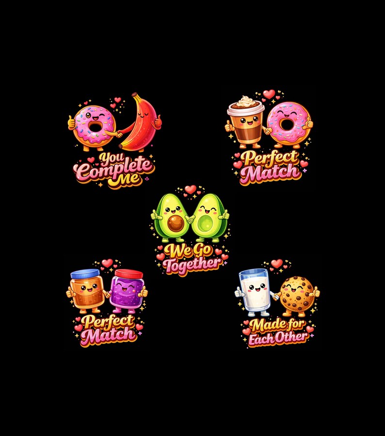 5 Cute Food Couples SVG Bundle | Funny Food Pair Designs | Donut Banana ...
