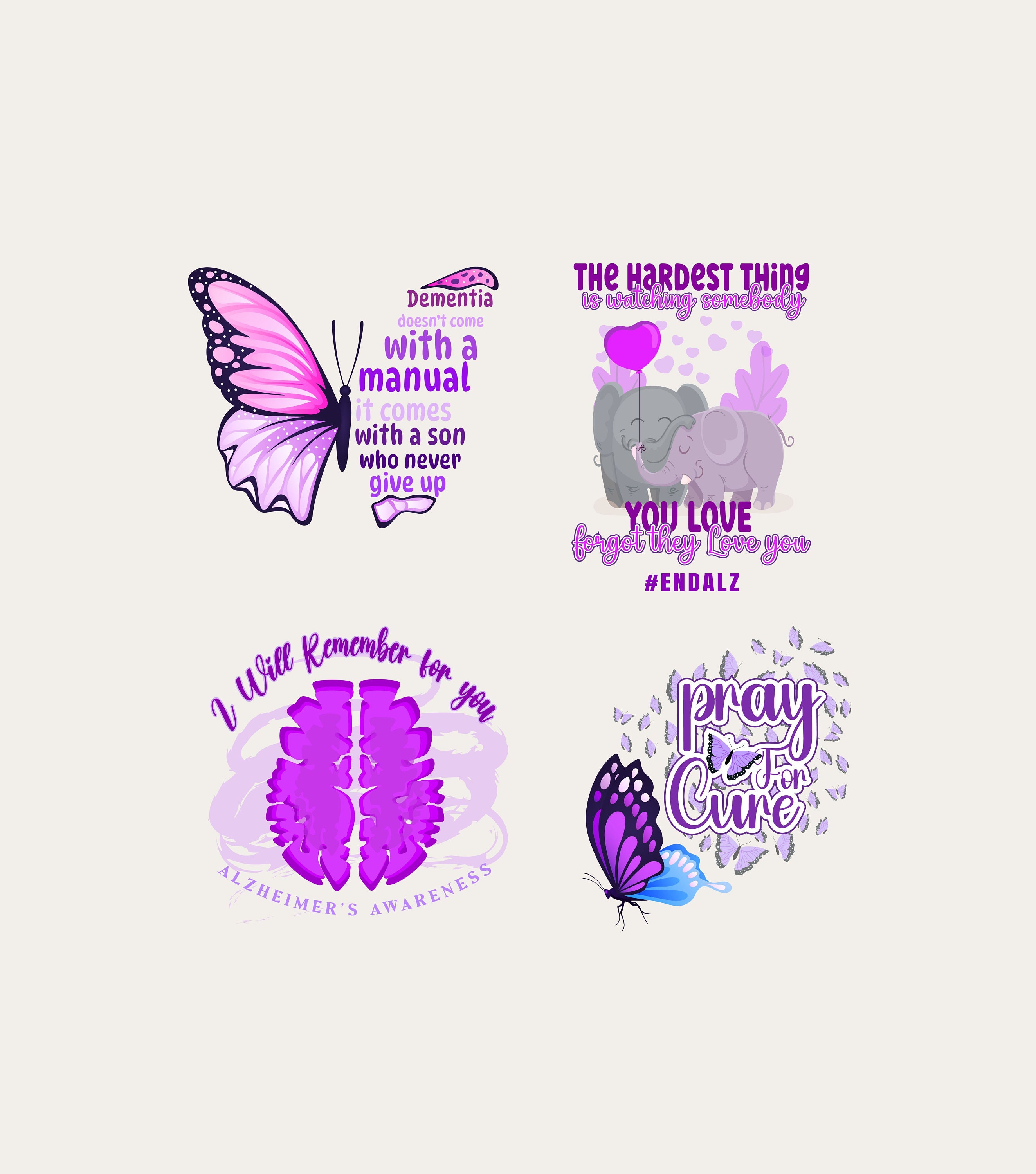 4 Designs Alzheimer's Awareness Png Bundle|purple Ribbon| Alzheimer's ...