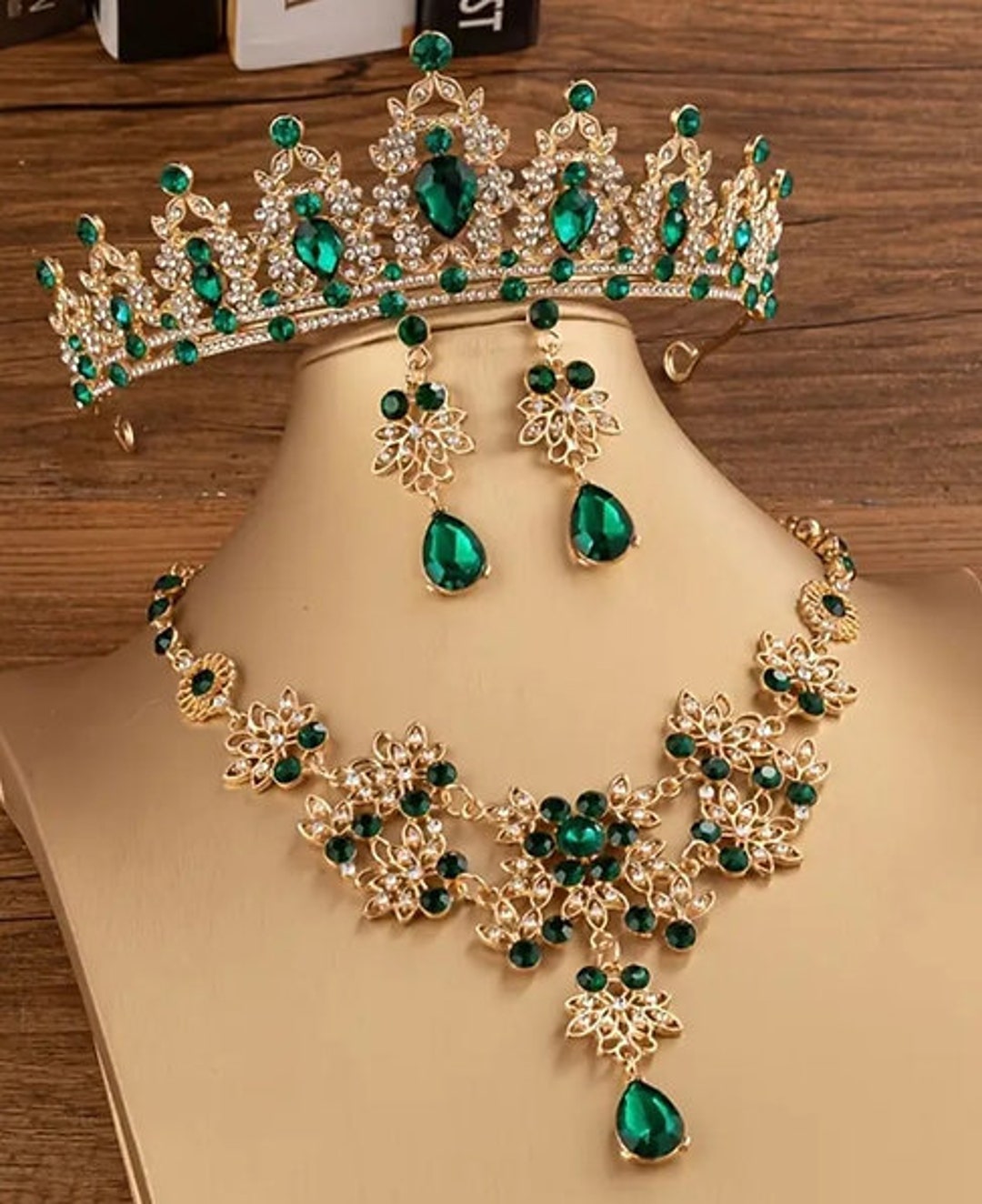 Fashion Cristal Tiara Crown Bride Jewelry Set Rhinestone Crown Necklace ...