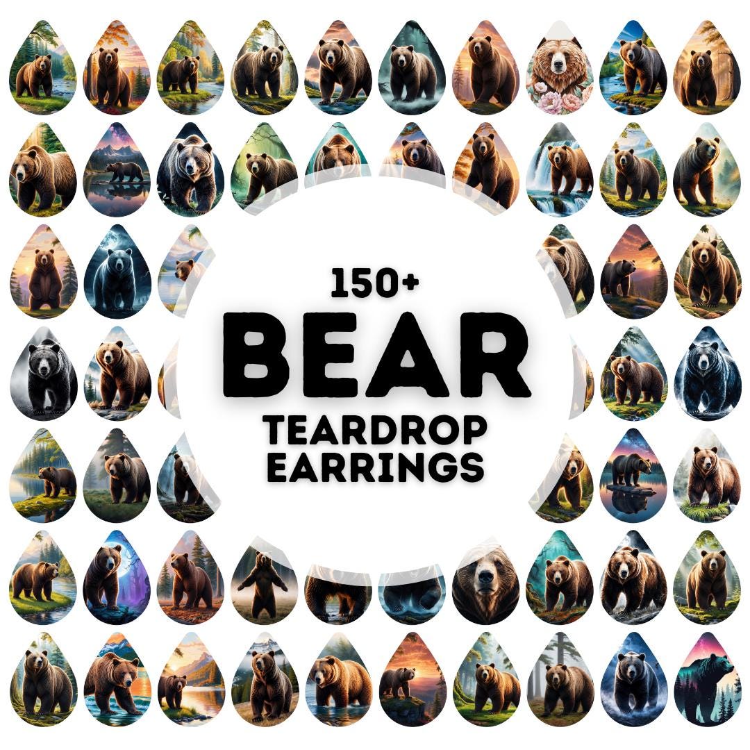 150 Bear Teardrop Earring Designs Bundle, Sublimation Earring, Earring ...