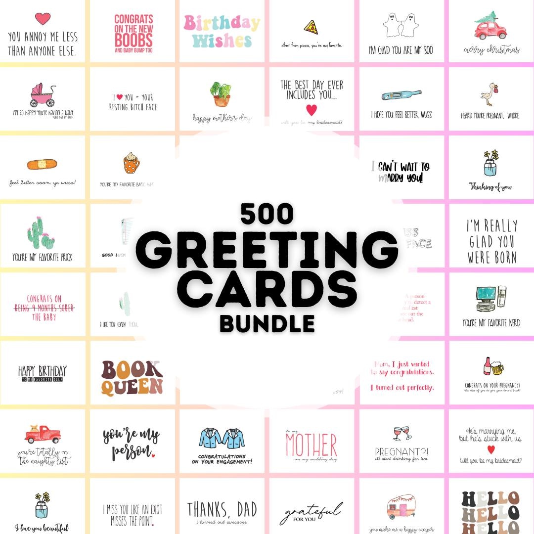 500 Digital Greeting Cards Bundle, Printable Greeting Cards Bundle ...