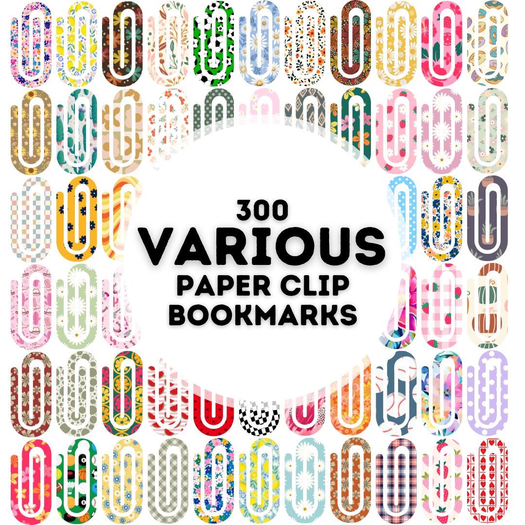 300 Various Paper Clip Book Mark Sublimation Design, Paper Clip Book ...