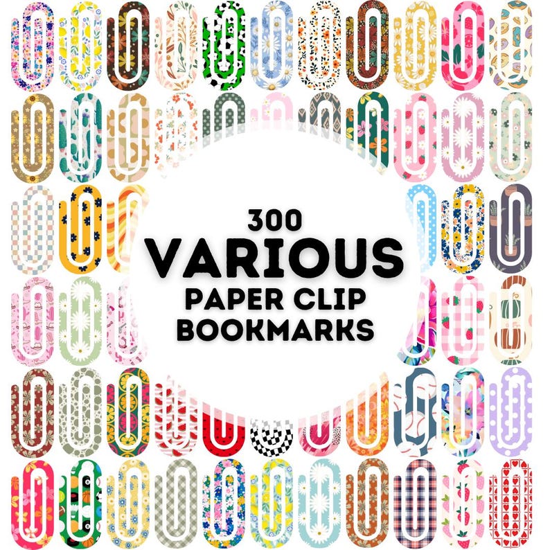 300 Various Paper Clip Book Mark Sublimation Design, Paper Clip Book ...