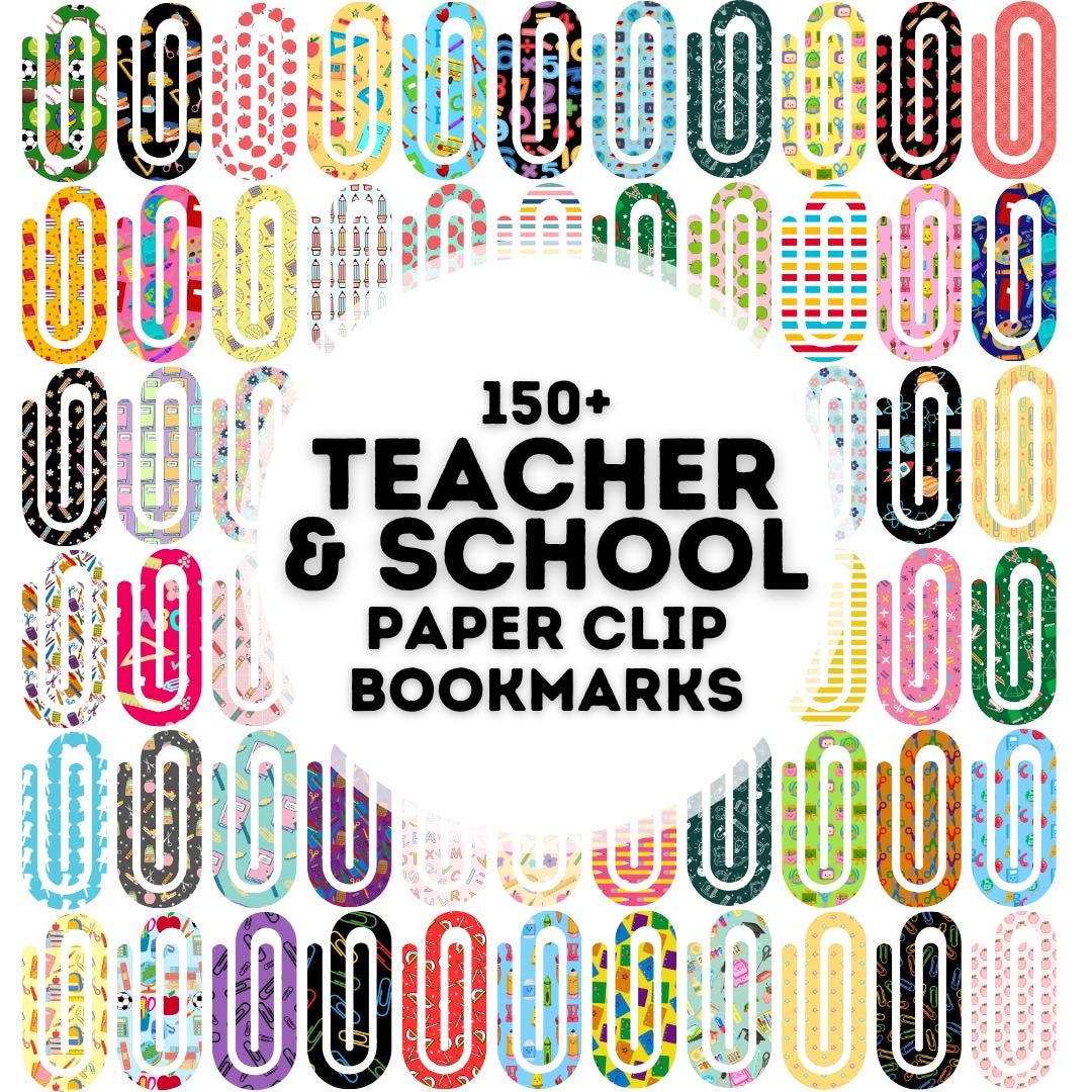 150 School and Teacher Paper Clip Book Mark Sublimation Designs, Paper ...