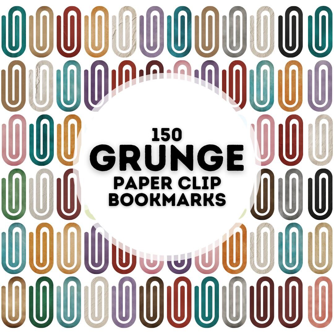 150 Grunge Paper Clip Book Mark Sublimation Design, Paper Clip Book ...