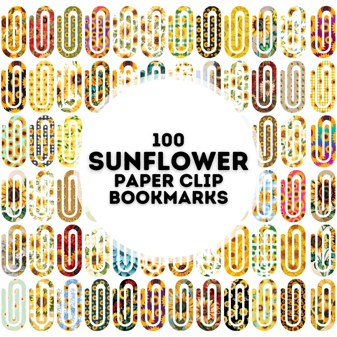 100 Sunflower Paper Clip Book Mark Sublimation Design, Paper Clip Book ...