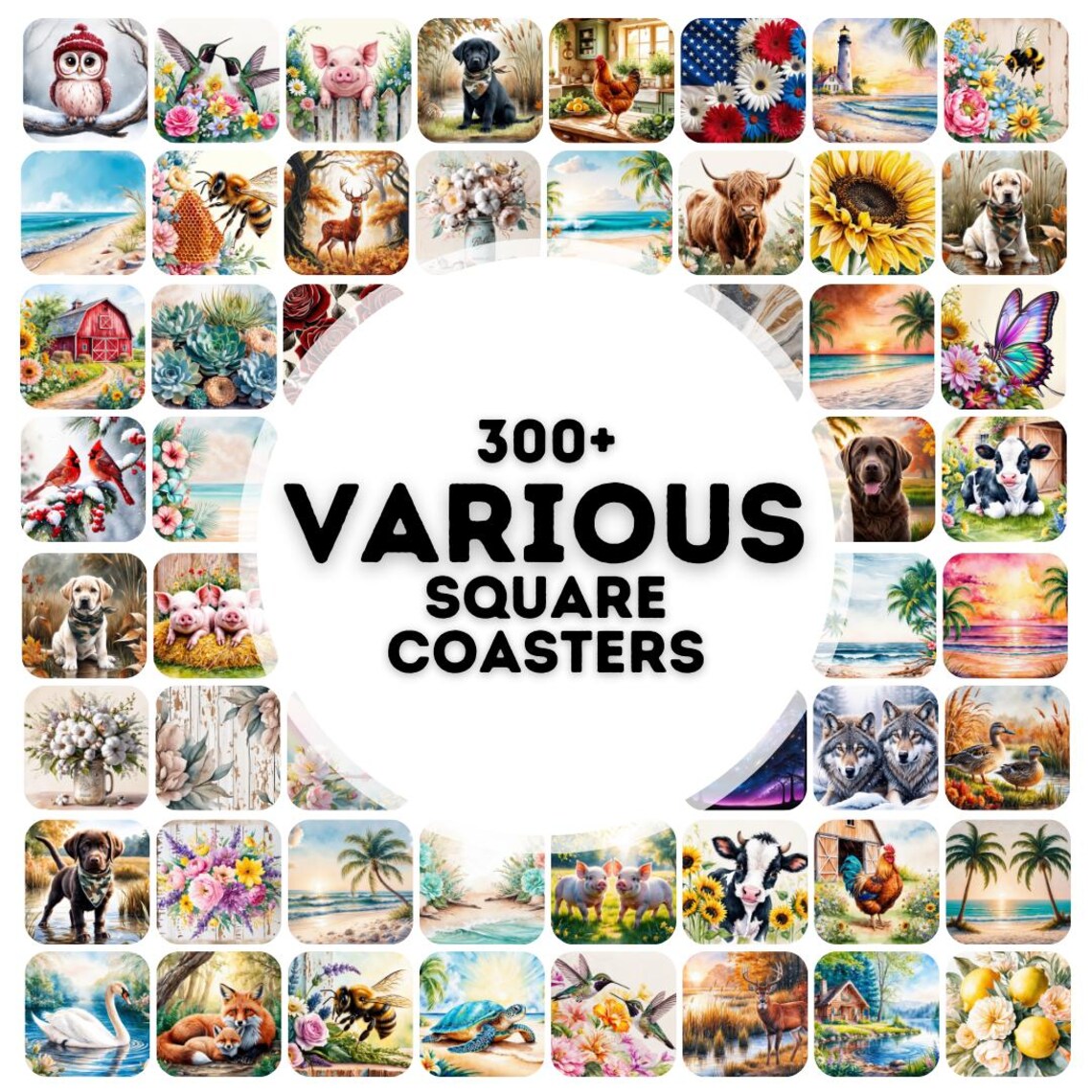 300 Various Designs Square Coasters Sublimation Designs Png, Coaster ...