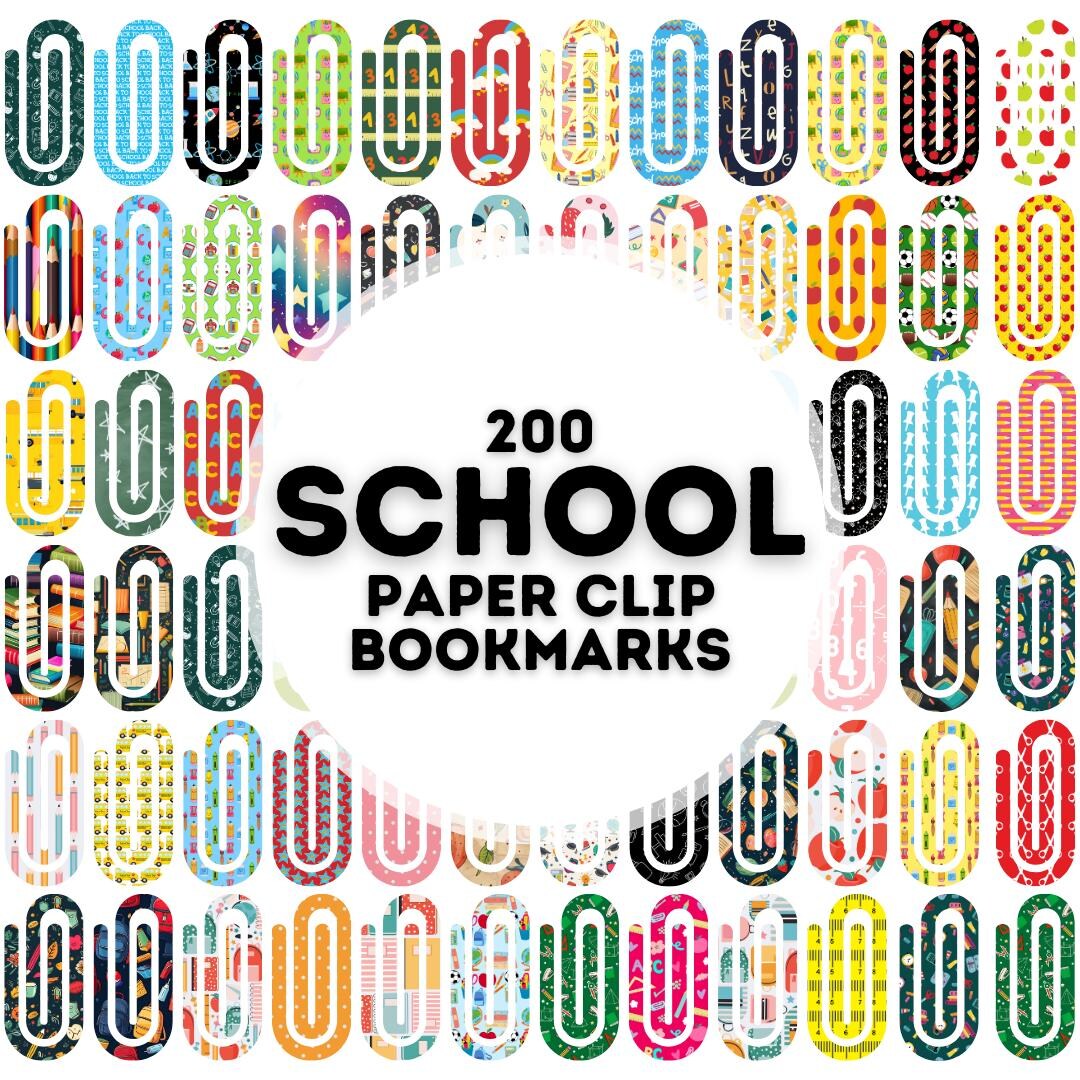 200 School Paper Clip Book Mark Sublimation Designs, Paper Clip Book ...