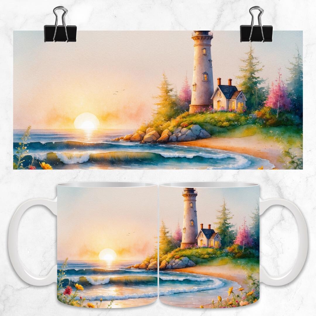 Lighthouse Mug Sublimation Design, Mug Wrap Bundle, Designs for Mug ...