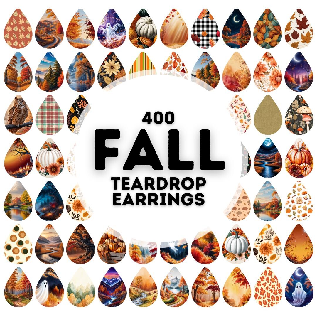 400 Fall Teardrop Earring Designs Bundle, Sublimation Earring, Earring ...