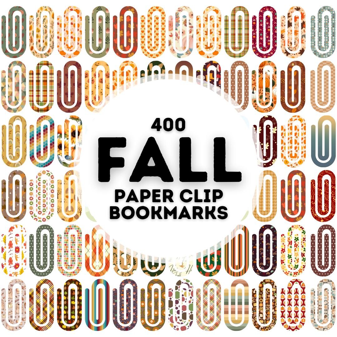 400 Fall Paper Clip Book Mark Sublimation Design, Paper Clip Book Mark ...